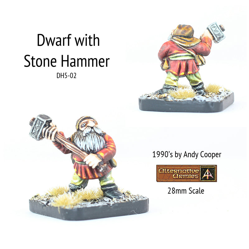 DH5-02 Dwarf with hood wielding stone headed Hammer | Alternative Armies